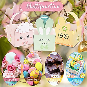 Whaline 24 Pack Easter Treat Boxes with Handle Easter Rabbit Bunny Chick Lamb DIY Basket Containers Cute Animal Style Candy Cookie Goodie Gift Holder Box for School Classroom Party Favor Supplies