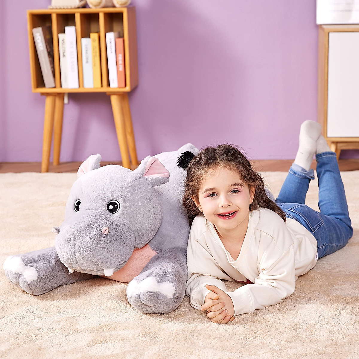 IKASA Giant Hippo Stuffed Animal Plush Toy,Large Hippopotamus Cute 30" Jumbo Soft Toys,Huge Big Size Plushy Fluffy Fat Plushie,Gifts for Kids