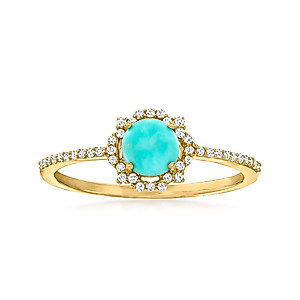 Canaria Turquoise Ring With .12 ct. t.w. Diamonds in 10kt Yellow Gold. Size 8