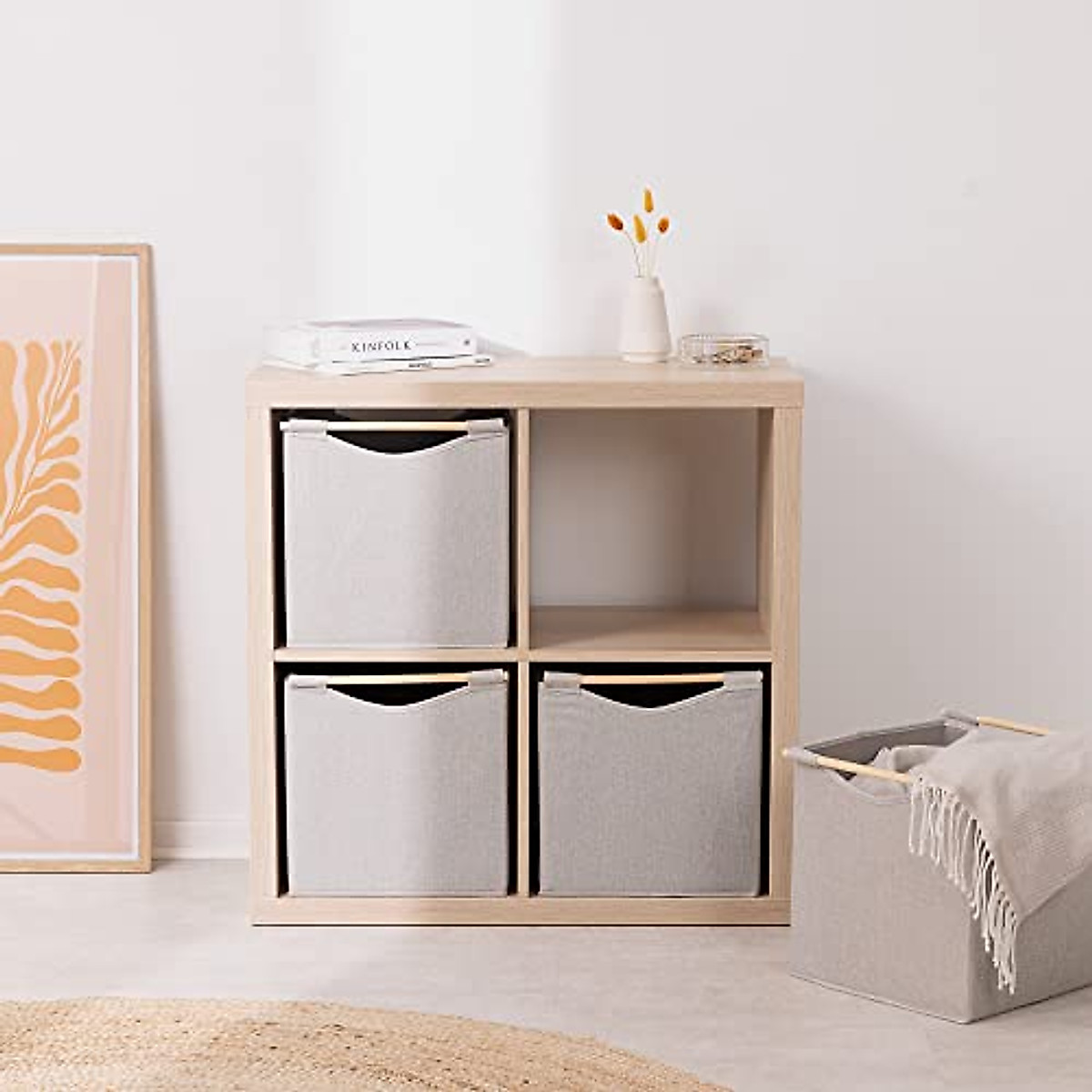 Navaris Foldable Storage Cubes (Set of 4) - 12x12x12 Storage Cube Bins Compatible with Kallax - Storage Bins for Shelf Unit Fabric and Wood Baskets