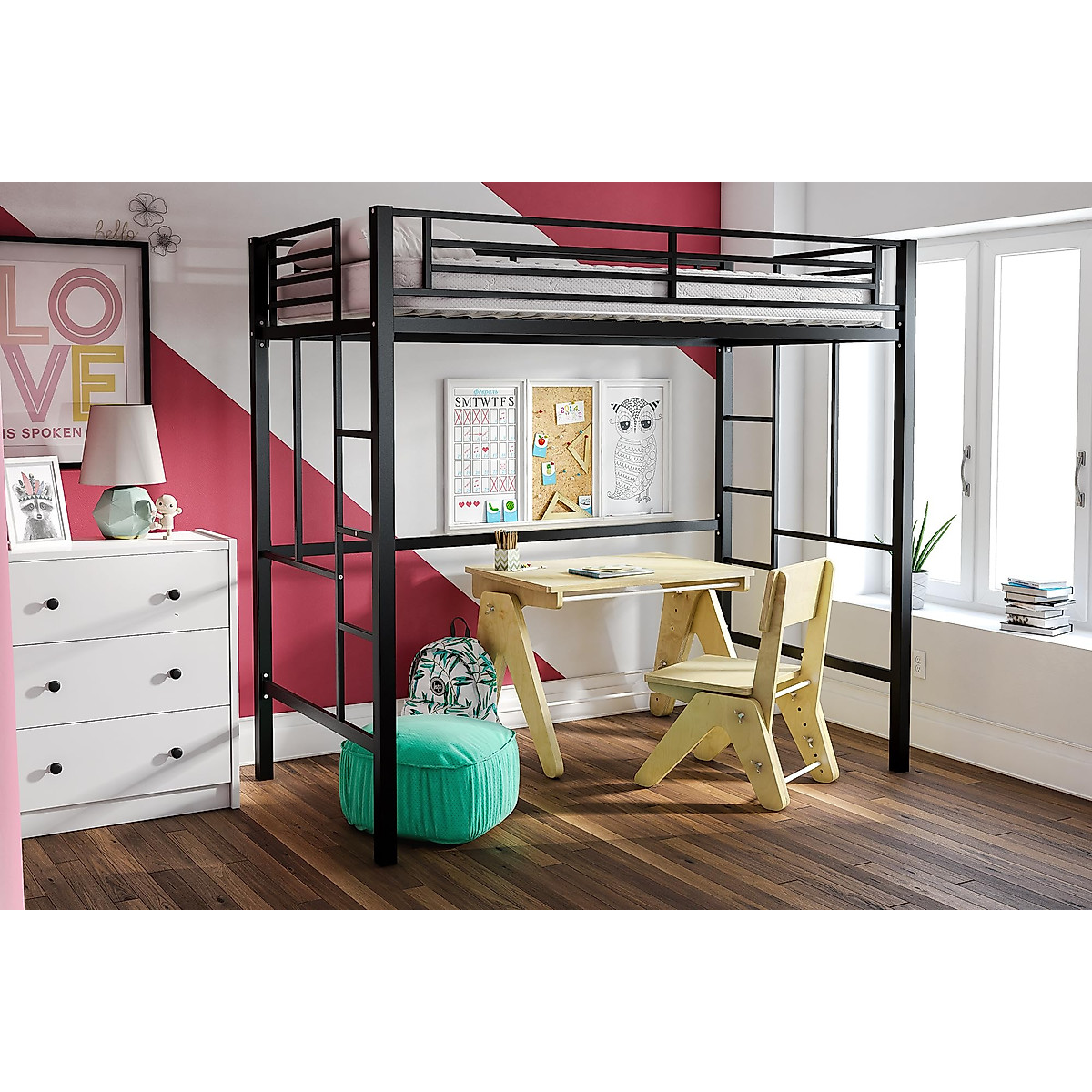 DHP Brian Twin Metal Loft Bed, Black