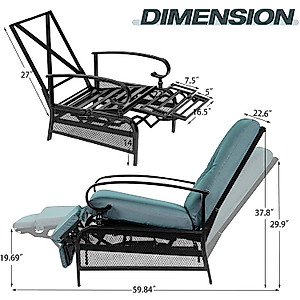 Omelaza Adjustable Outdoor Lounge Chair with Removable Cushions - Metal Recliner Sofa for Patio, Garden, Poolside - Peacock Blue