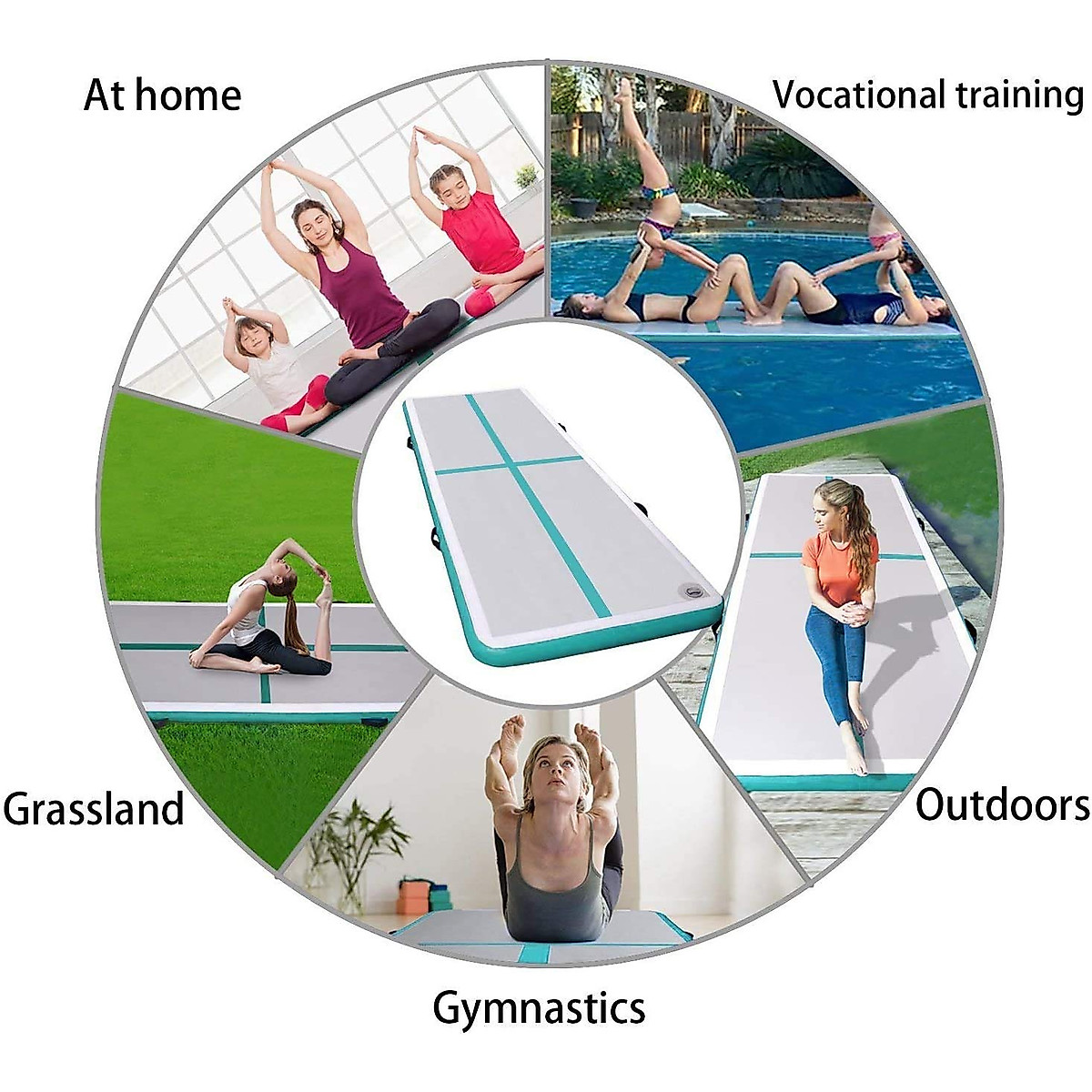 Toppay Tumbling Air Track Inflatable Gym Mat Training Air Floor (Green, 4Mx1Mx0.1M)