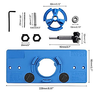 35mm Concealed Hinge Jig kit, Woodworking Tool Drill Bits, Hinge Drilling Hole Router Jig Hardware Template Guide Woodworking Tools for Face Frame Cabinet Cupboard Door Hinges