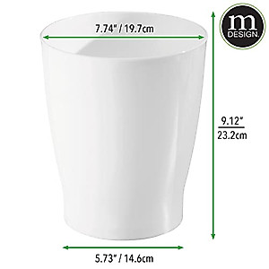 mDesign Round Plastic Bathroom Garbage Can, 1.25 Gallon Wastebasket, Garbage Bin, Trash Can for Bathroom, Bedroom, and Kids Room - Small Bathroom Trash Can - Fyfe Collection - 2 Pack, White