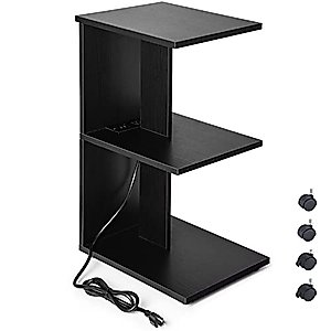 ZGREN End Table with Charging Station, Narrow Side Tables for Small Spaces with USB Ports and Outlets Rolling Bedside Nightstand Sofa Couch Side Slim Shelf Night Stand for Living Room, Bedroom, Black