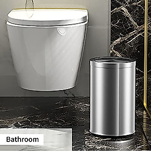 Huaqinglian Stainless Steel Gold Trash can with Flipping Lid 2.4gallon Fingerprint-Proof Garbage cans Wastebasket Bin for Kitchen bothroom Living Room (Silver)