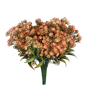 Grand Verde Plastic Flowers Artificial Bouquets Faux Wildflowers 12.8” Short Stems, Cemetery Grave Outdoor Balcony Decoration Bulk, 10pcs (Orange)