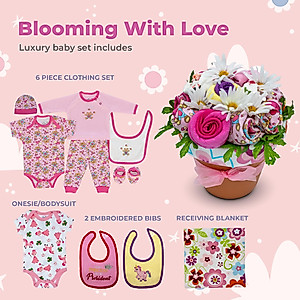 Deluxe Baby Blossom - Baby Girl Outfits | Newborn Baby Girl Gift Set | Baby Gift Basket for Expecting Moms | New Baby Gift Basket | Pink Baby Gift Set | Clothing Flower Bouquet | Nikki's Gift Baskets