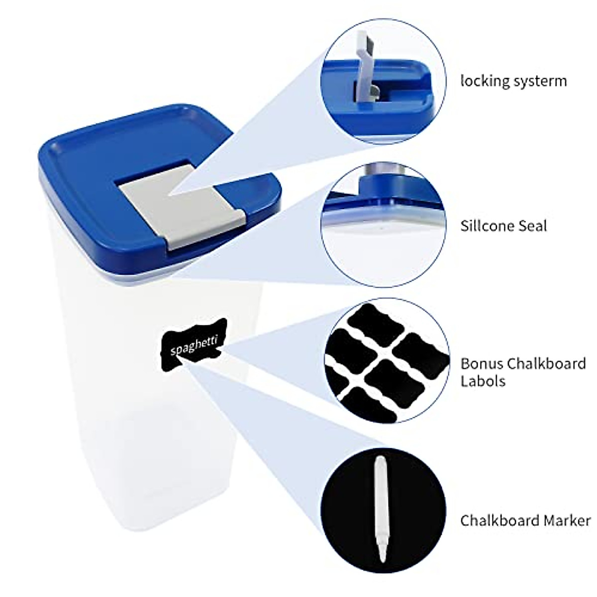 Airtight Food Storage Container Set 8 PC with Labels and Marker,BPA Free Plastic Dry Food Canisters for Kitchen Pantry Organization,Suitable for Flour, Sugar and Cereal