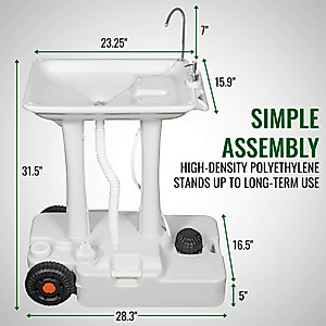 Hike Crew XL Portable Outdoor Foot Pump Camping Sink – Collapsible Hand Wash Basin w/ 7 Gallon (30L) Water Tank, Wheels, Soap Dispenser, Gooseneck Faucet & Towel Holder – for RV, Travel, Worksite