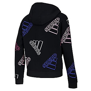 adidas girls Allover Print Fleece Hoodie Hooded Sweatshirt, Black With Purple, Medium US