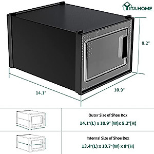 YITAHOME XL Shoe Storage Box, 18 PCS Shoe Storage Organizers Stackable Shoe Storage Box Rack Containers Drawers - Black (X-Large Szie-Fit for All Size Shoes)