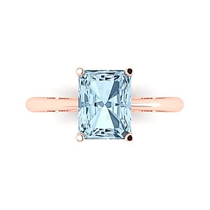 Clara Pucci 2.5ct Radiant Cut Solitaire Natural Sky Blue Topaz gemstone Bridal Designer Anniversary Engagement Ring Real 14k Rose Gold