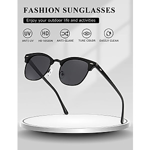 AEVOGUE Polarized Sunglasses For Women And Men Semi Rimless Frame Retro Sun Glasses AE0369 (All Black)