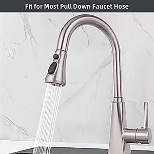Pull Down Spray Head for Kitchen Faucet, 3-Function Kitchen Sink Spray Nozzle with 9 Adapters, Faucet Head Replacement Compatible with Moen, American Standard, Delta, Kohler Faucets, Brushed Nickel
