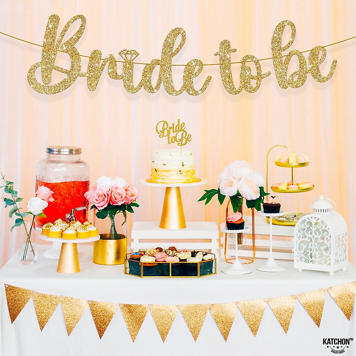 KatchOn, Gold Glitter Bride To Be Banner - 10 Feet, No DIY | Gold Bride to Be Sign for Bachelorette Party Decorations | Bridal Shower Banner for Bridal Shower Decorations | Bride To Be Decorations