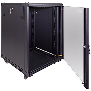 NavePoint 15U Server Cabinet Wall Mount Rack Enclosure with Caster Wheels, 2 Fans, Locking Glass Door, Removable Side Panels – 15U Network Cabinet 23.6” Deep, 19” Server Rack for IT Equipment