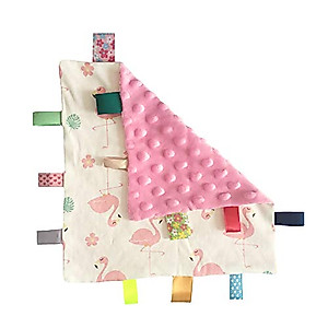 G-Tree Pink Baby Tag Comforter Taggy Blanket, Security Blanket with Multi-Coloured Tag, Taggy Plush Comforter - Pale Pink Textured Underside
