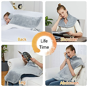 CAROMIO Large Heating Pad for Neck and Shoulders Back Pain Relief, Weighted Electric Heating Pads with Auto Shut Off, Full Body Back Heat Pad, Fast Heating and 4 Heat Settings (Grey, 33"x22")