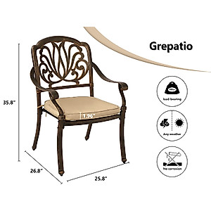 2 Piece Outdoor Dining Chairs, Cast Aluminum Dining Chairs Set of 2, Patio Bistro Chairs Set with Cushions for Patios, Gardens, Pools, Terraces (Flower Design with Khaki Cushion)