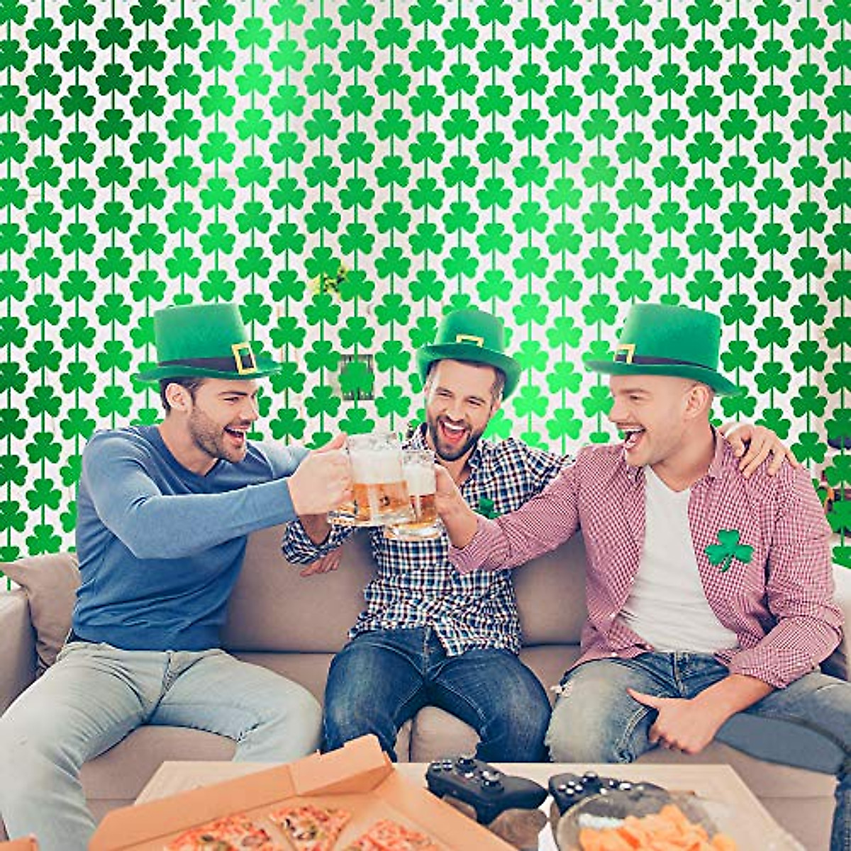 Tifeson St.Patrick Day Shamrock Tinsel Foil Fringe Curtains - 2Pcs Saint Patrick's Day Irish Party Backdrop Decorations Photo Booth Backdrops Green (3.2 x 8.3 ft)