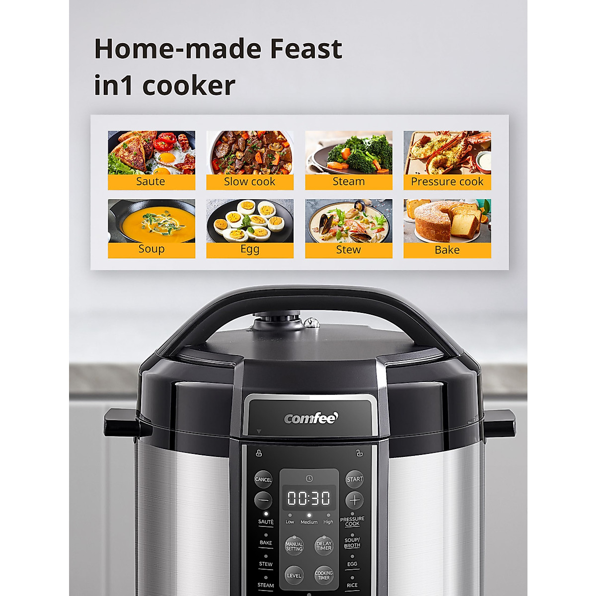 COMFEE’ Pressure Cooker 6 Quart with 13 Cooking Functions, Olla de Presion Non-Stick Pot Yogurt Maker Rice Cooker Slow Cooker Sauté Steamer, Healthy Ceramic Inner Pot