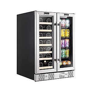 Empava Beverage Refrigerator Cooler 78 Cans and 20 Bottles Freestanding Dual Zone Fridge Cellar for Wine Soda Beer in Stainless Steel, 24 Inch