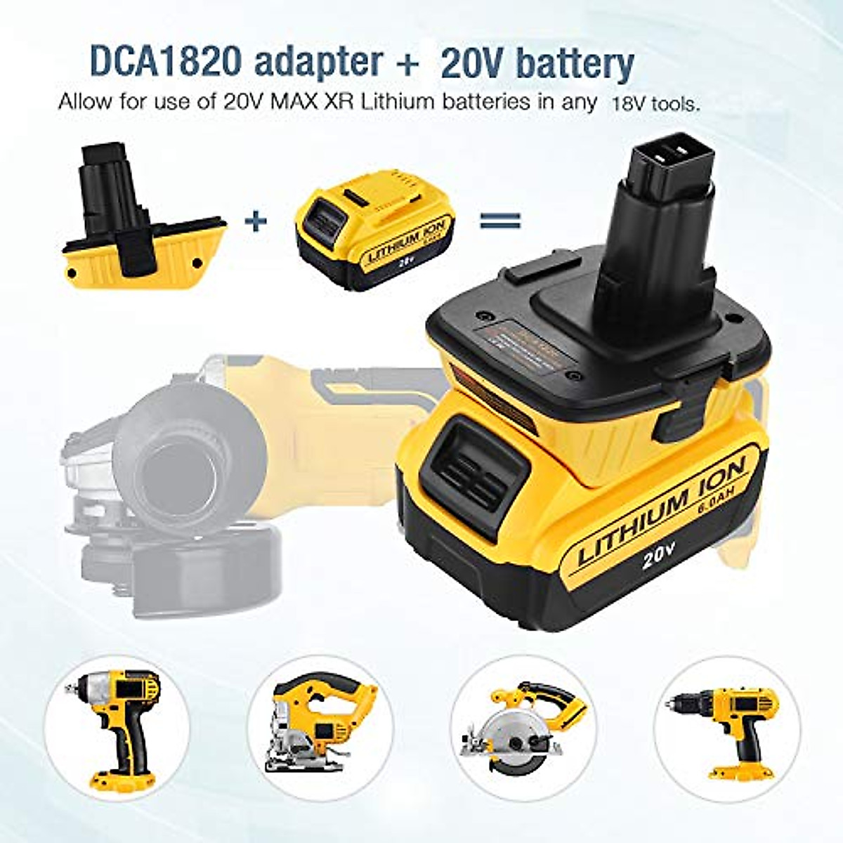 Dutyone 2Pack 20V Battery Adapter DCA1820 Replacement for Dewalt 18V Tools Convert 20V Lithium On Battery DCB204 DCB205 for 18V NiCad and NiMh Battery Tools
