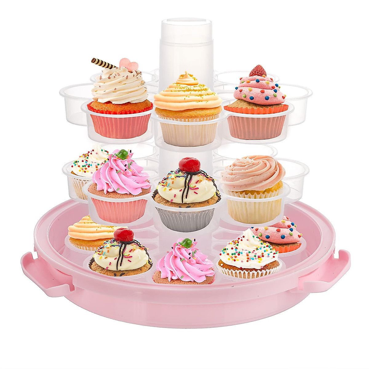 Dicunoy 24 Cupcake Carrier for Transport, Tall Cake Carrier Holder with Handle, 3 Tier Portable Desserts Storage Transporter Container Box with Lid for Pie, Cookies, Christmas, Thanks Giving Day