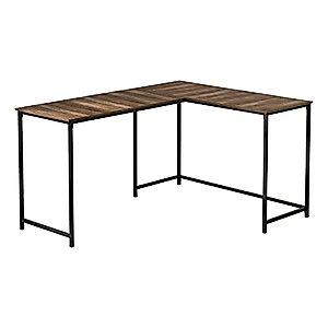 Monarch Specialties 7391 Computer Desk, Home Office, Corner, 58" L, L Shape, Work, Laptop, Metal, Laminate, Contemporary, Modern Desk-58, 58.25" L x 44" W x 30" H, Brown Reclaimed Wood-Look/Black