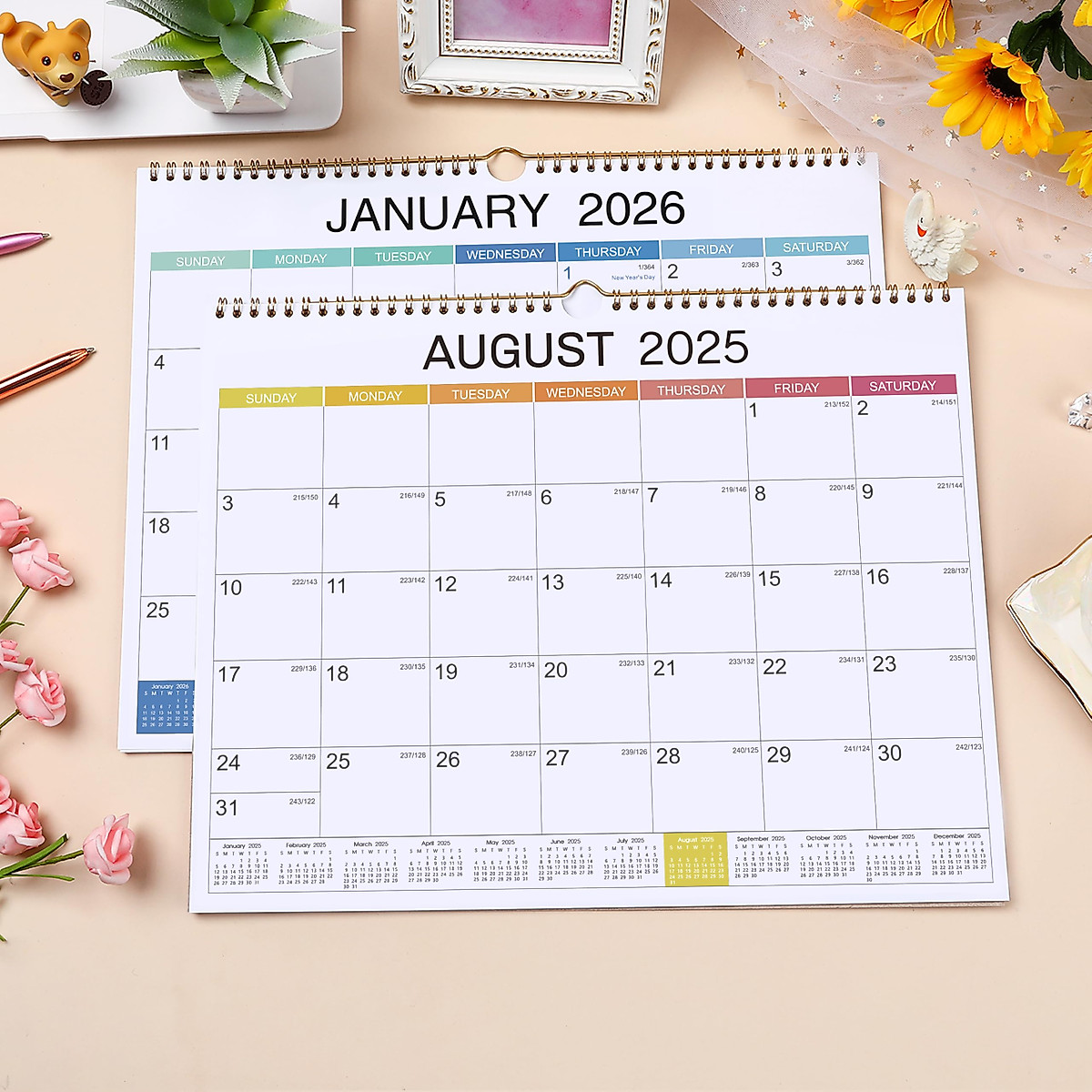2025-2026 Wall Calendar - Jul 2025 - Dec 2026, 18 Monthly Hanging Calendar 2025-2026 Planner, 15" x 11.5", Spiral Binding, Yearly Overview, Holidays, Large Blocks, Perfect Organizer for Home & Office