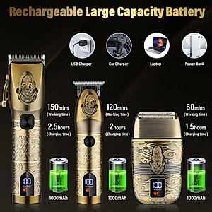 AMULISS Professional Hair Clippers Trimmer & Electric Foil Shavers Set Beard Trimmer for Men Cordless T-Blade Hair Trimmer Electric Razor, Men's Beard Grooming Kit