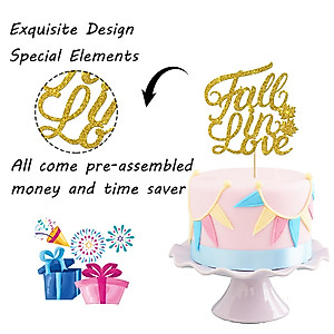 Gold Glitter Fall in Love Cake Topper - Fall Themed Wedding/Wedding Anniversary/Bridal Shower Party Decorations
