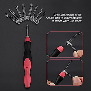 Walfront LED Crochet Hooks Set,40Pcs USB Chargeable LED Crochet Hooks Set, 9 Interchangeable Heads Light Up Knitting Needles Tools Kits Set Accessory
