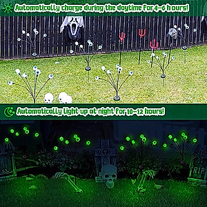Halloween Decorations Outdoor - 2Pack 12LED Scary Solar Lights, Green Eyeball Firefly Lights, Swaying Waterproof Decor for Garden, Patio, Yard, Pathway