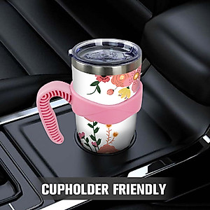 Exacmos 40 oz Tumbler with Handle and Straw 40 oz Floral Cup Insulated Stainless Steel Coffee Travel Mug Spill Proof Leak Proof Slim 40oz Tumbler with Handle Floral Decor Stuff Gifts for Women