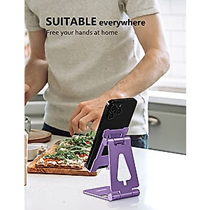 Aoviho Cell Phone Stand Holder - Adjustable Desk Phone Holder - Universal Foldable Moblie Phone Dock for iPhone 14 13 12 11 Pro Xs Max Xr X 8 7 6 5 5s SE All Phones (Purple)