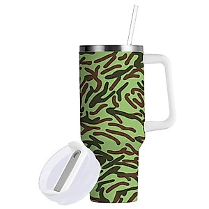 RPLIFE Camouflage Green 40 Oz Tumbler with Handle and Straw, Stainless Steel Tumbler with Straw, Coffee Tumbler