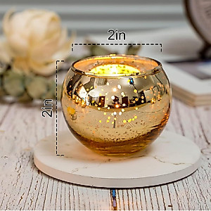 Tebery 12 Pack Round Gold Votive Candle Holders, 2-Inch Glass Tealight Candle Holder for Table Centerpiece, Wedding Decoration, Party, and Home Decor