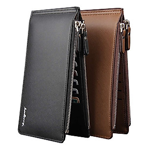 JNKET Fashion Men's Wallet PU Leather Long Wallet Multi-Card Wallet (Style 1 -Black)
