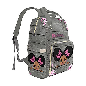 SunFancy Afro Girl Princess Personalized Diaper Backpack Custom Mommy Bag Unisex Travel Daypack for Mom Dad Boy Girl