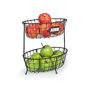 Spectrum Diversified Vintage Living Oval Server Stacked, 2-Tier Bowls, Dining Table & Kitchen Counter Organizer, Modern Fruit Basket Stand, Industrial Gray (A19676)