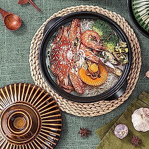 Sanbege Large Korean Ceramic Bowl with Lid and Trivet, 54 oz Sizzling Hot Pot with Double Handles for Cooking and Serving Dolsot Bibimbap, Soup, Rice, Stew, Casserole, Noodle (Retro Copper)