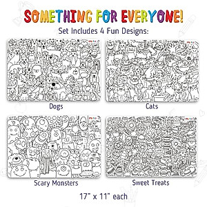 merka Plastic Placemats Set of 6 Wipeable Kids Placemat Kids Table Silicone Placemat Cats and Dogs Set of 4 Mats with 7 Dry Erase Markers for Ages 2 and Up