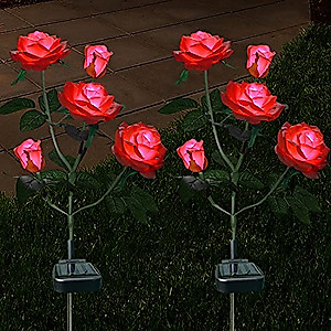 XLUX Outdoor Solar Powered Rose Lights, Decorative Flower lamp, for Garden Yard Patio Pathway Lighting, Rainproof, Red 2 Pack