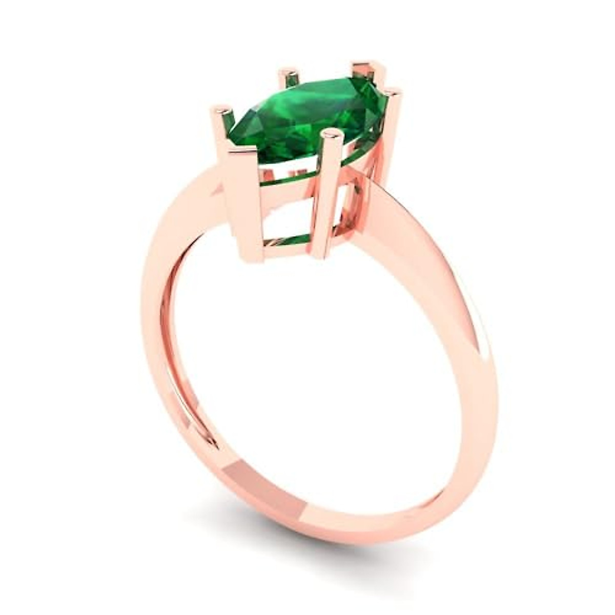 Clara Pucci 1.50 ct Marquise Cut Solitaire Simulated Emerald Engagement Wedding Bridal Promise Anniversary Ring 18K Rose Gold Size 10.5