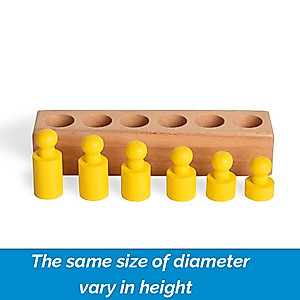 BOHS Montessori Knobbed Cylinders Blocks - 6 Pegs / 6.7 Inches - Colorful Wooden Early Home School Toys - 4pcs Set