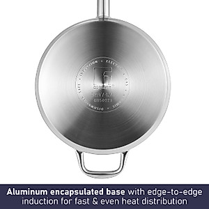 Bergner - Gourmet - 5 Quart Sauté Pan with Lid – Stainless-Steel Non-Stick Saucepan with Tempered Glass Lid - Even Heat Distribution - Safe For All Stove Types