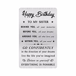 MOQIYXL Sister Birthday Card, Happy Birthday Sister Gifts Ideas, Small Engraved Wallet Card